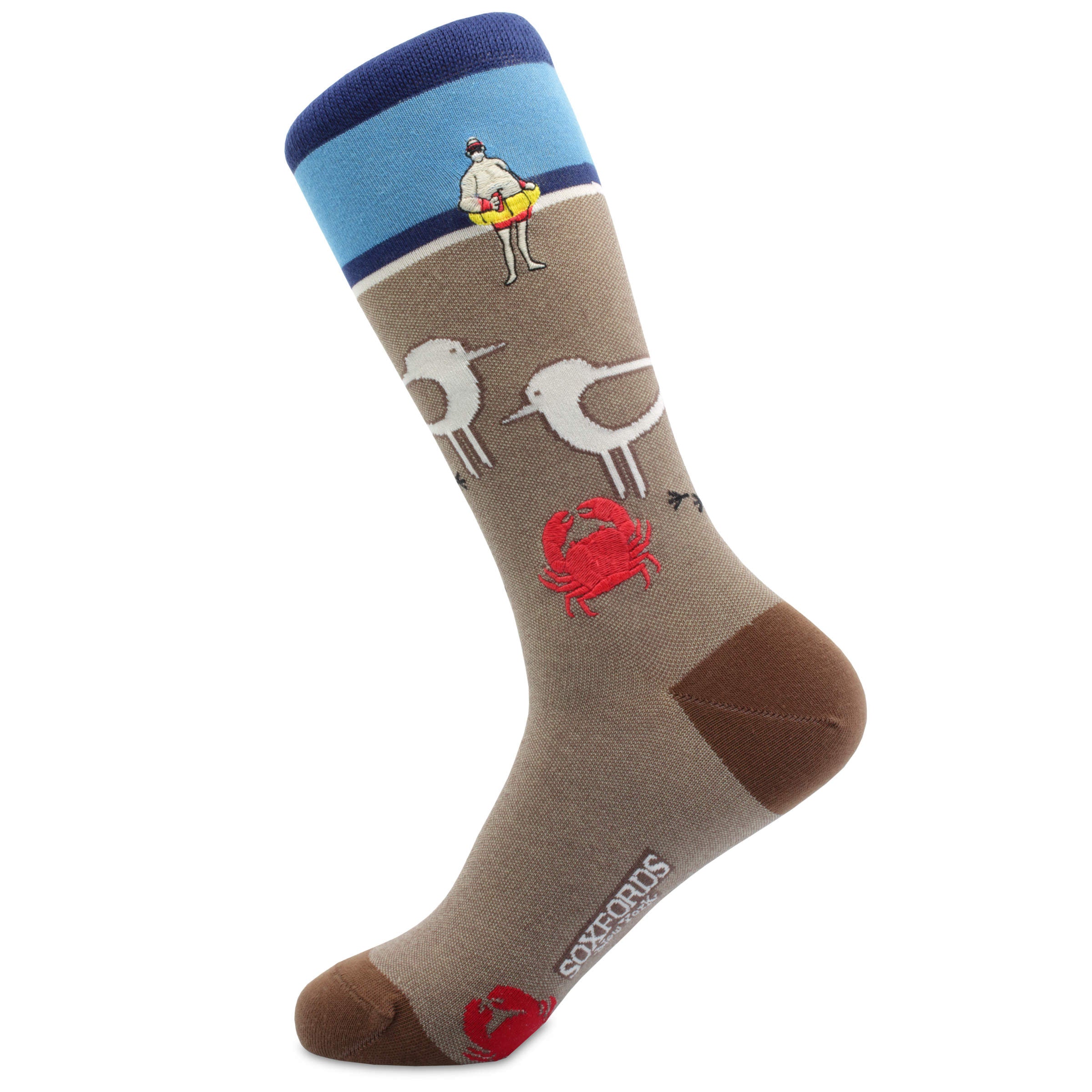 "Sand Hopper" Beach Themed Embroidered Pima Socks by Soxfords