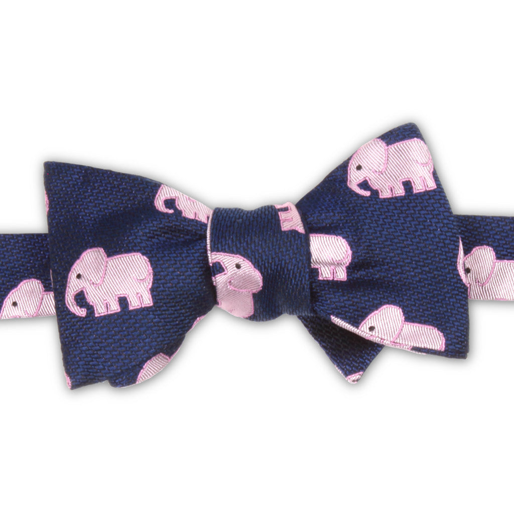 "Pink Elephants" Patterned Silk Bow Tie by Soxfords