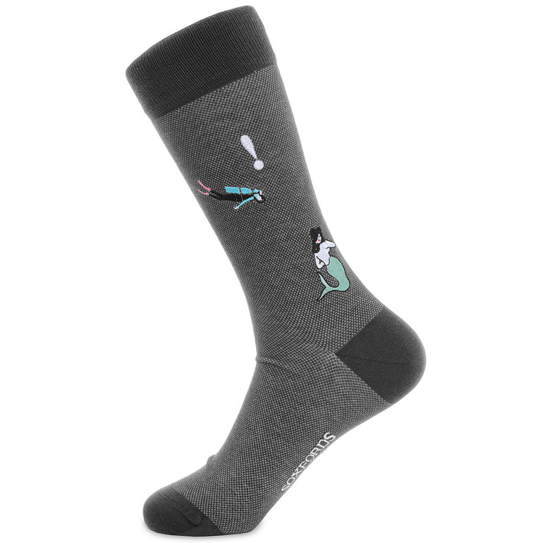 Men's Grey "Diver's Delight" Vintage Tattoo Themed Socks by Soxfords