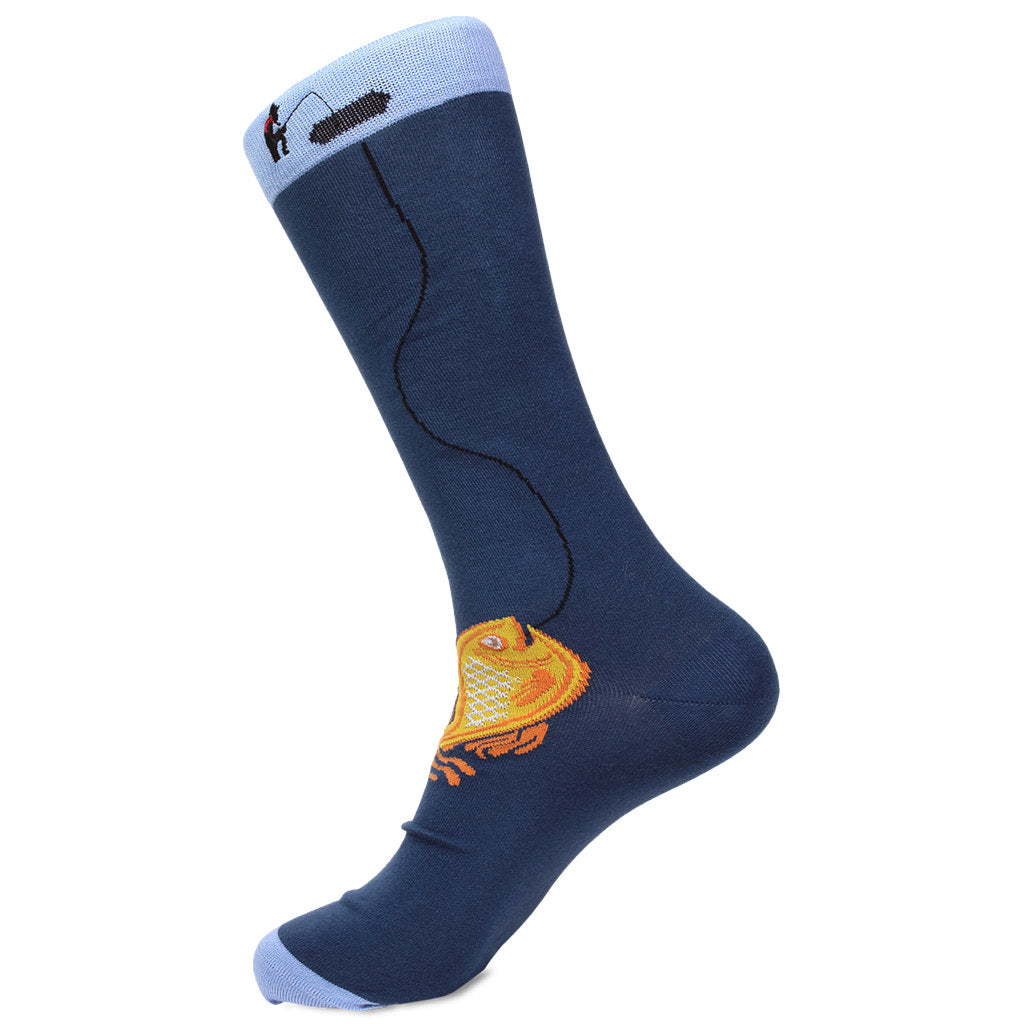 Men's Dark Blue Fisherman Embroidered Socks by Soxfords
