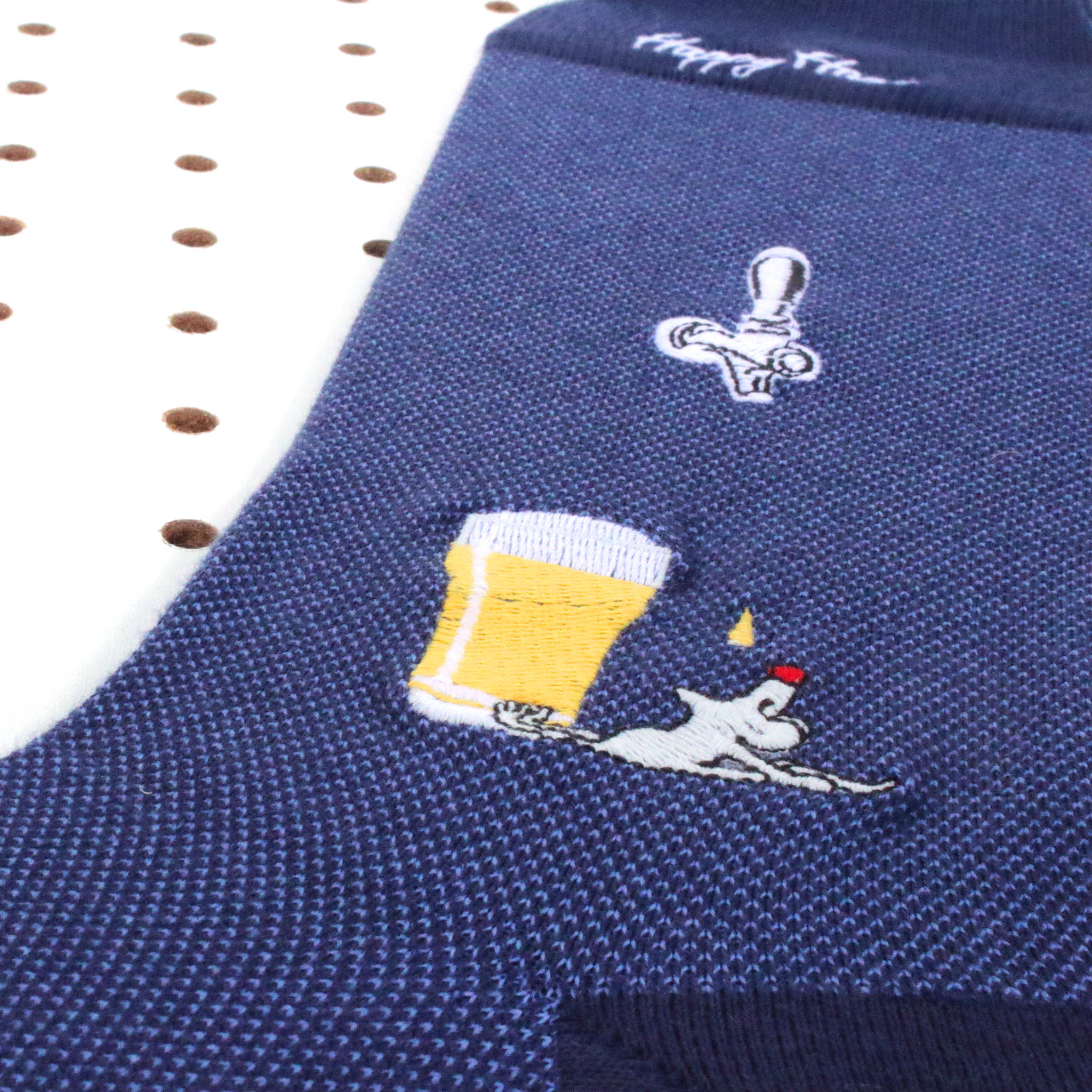 Men's Dark Blue "Happy Hour" Beer Theme Socks by Soxfords