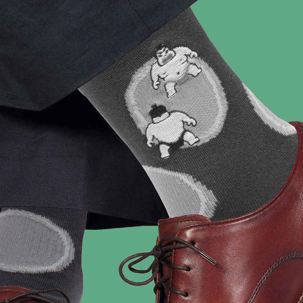 Men's Grey "Sumo Sized" Embroidered Socks by Soxfords