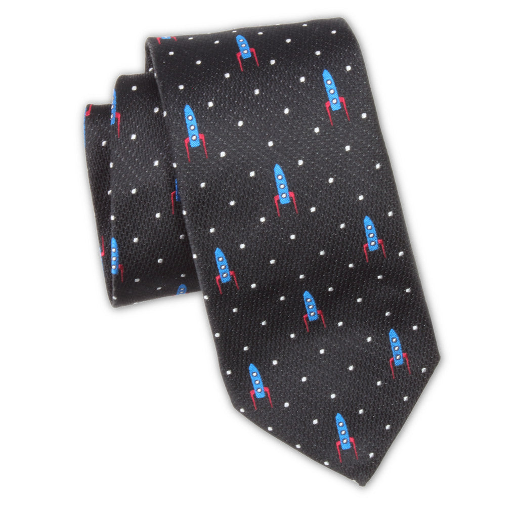 "Blast Off" Rockets Patterned Silk Tie by Soxfords