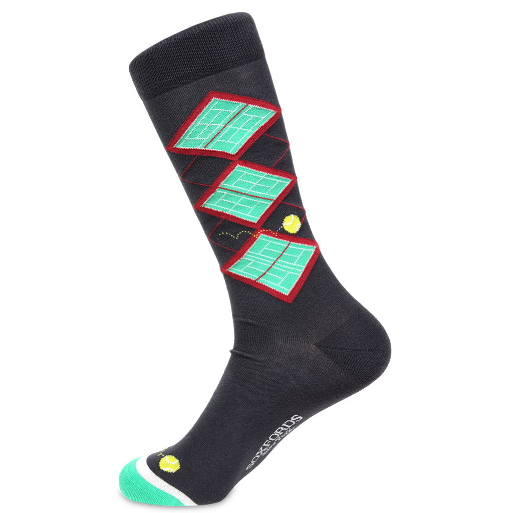 Men's Grey "Game. Set. Match." Tennis Themed Socks by Soxfords